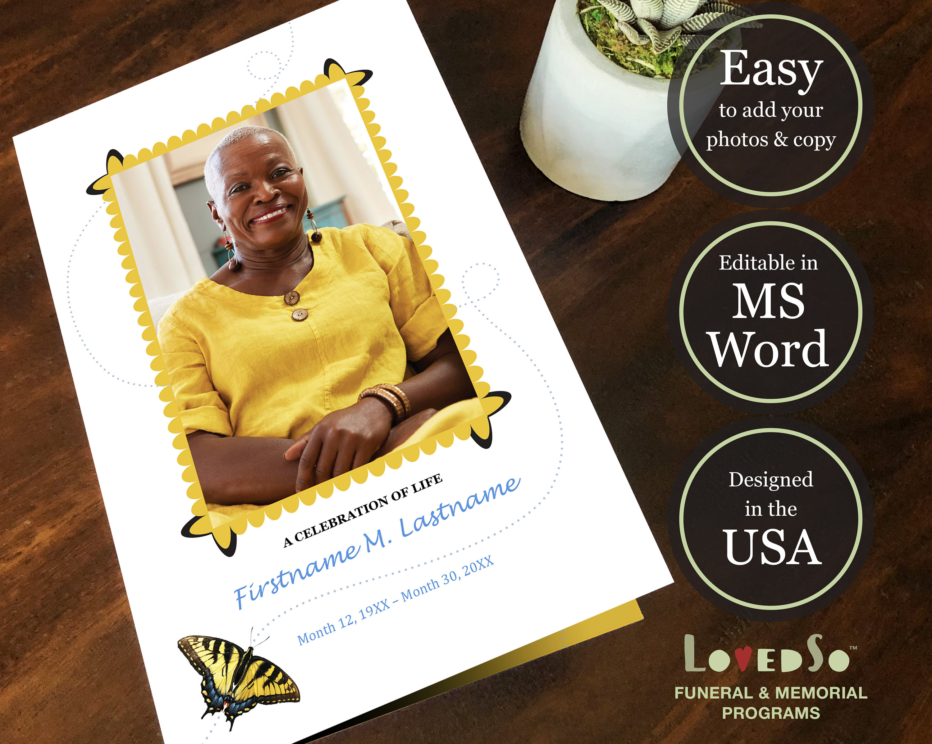 Yellow Funeral Program Template for Woman or Man Celebration - Etsy