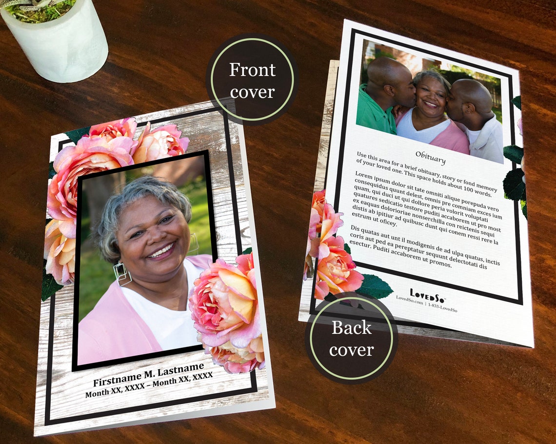 Pink Funeral Program Template for Woman or Man Rose Funeral - Etsy
