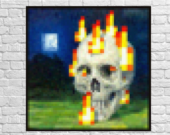 Minecraft Painting Burning Skull Poster Digital Download - Etsy