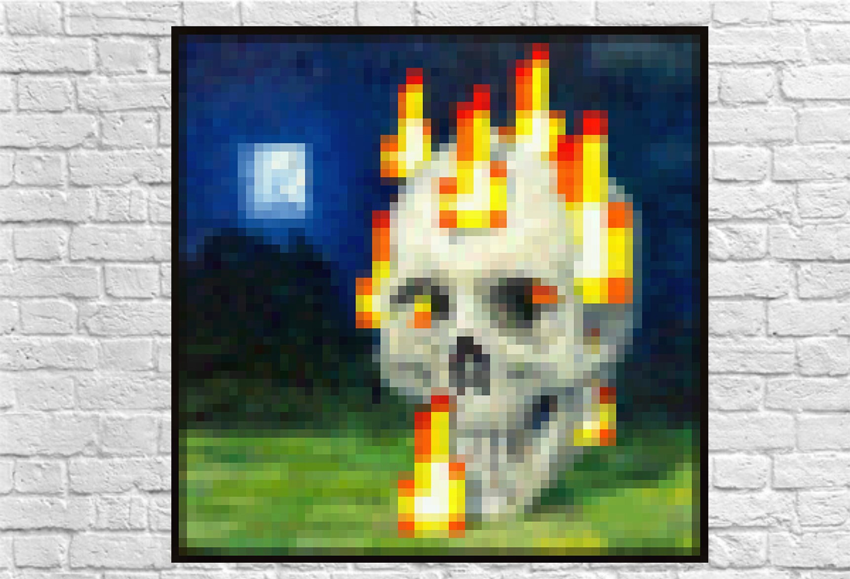 Minecraft Painting Burning Skull Poster Digital Download Etsy