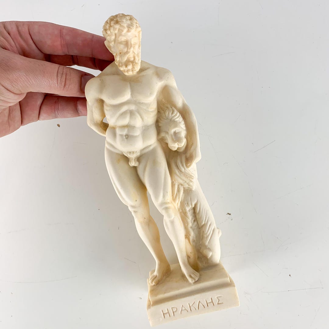 Vintage Hercules Wrestling Lion Greek Resin Sculpture Nude Figurine ...