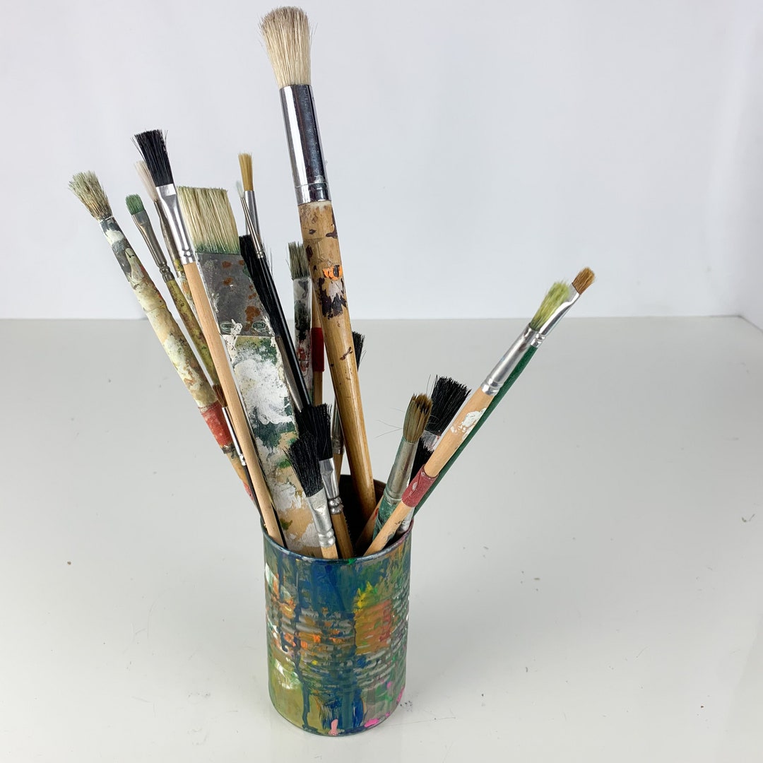 Vintage Modern Artist Used Painted Paint Brush 22 Lot With Painted Can ...