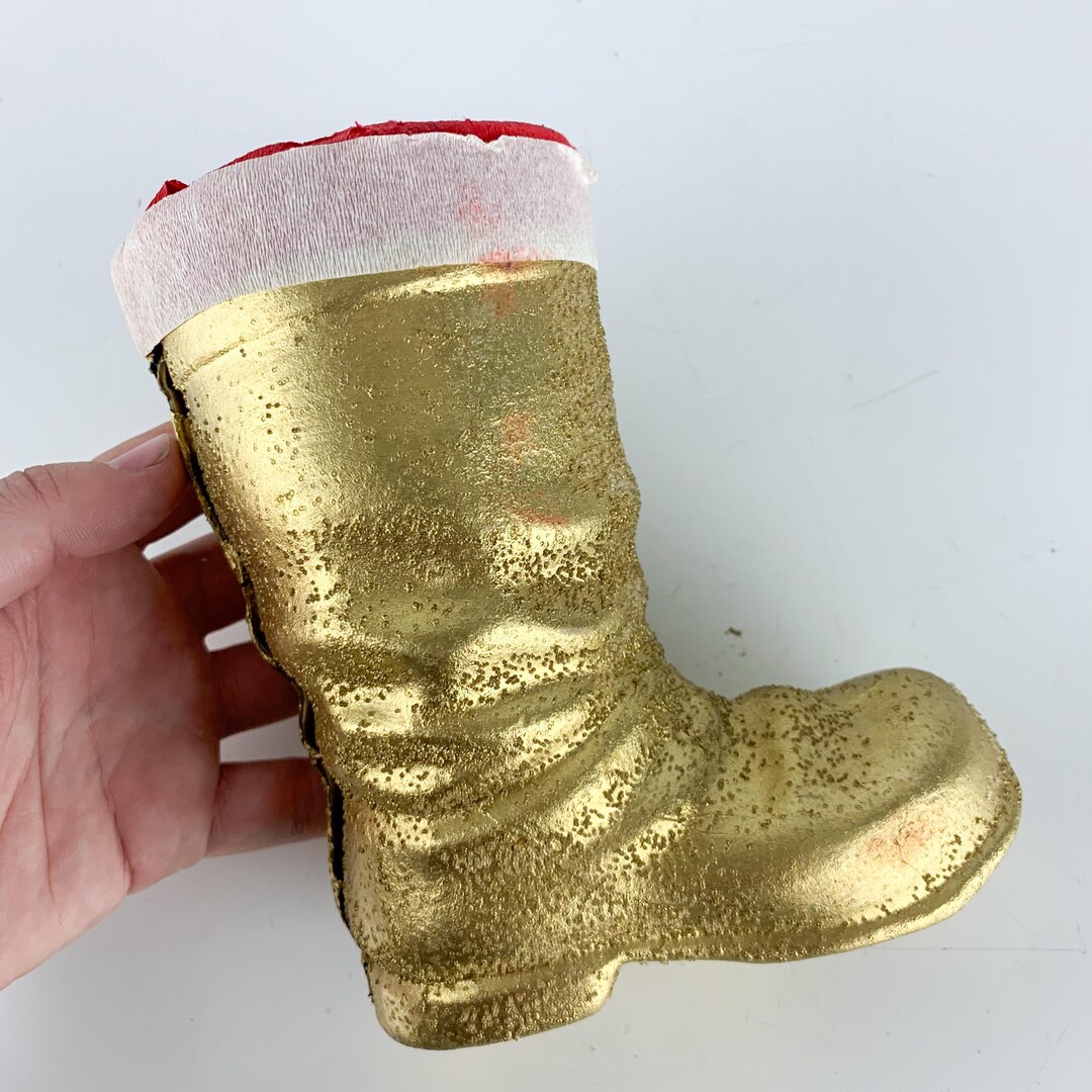 Rare Gold Paper Mache Christmas Boot Candy Container Holder Stippling ...