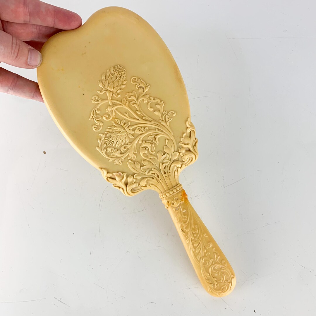 Antique Victorian Early Celluloid Vanity Mirror Ornate Fancy Floral ...