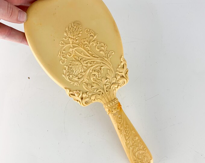 Vintage Round Beveled Glass Celluloid Hand Mirror With Loop Handle, RHS ...