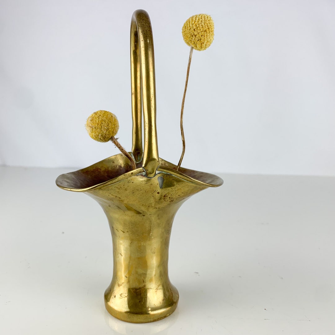 Vintage Hammered Brass Basket Flower Frog Floral Easter Spring ...