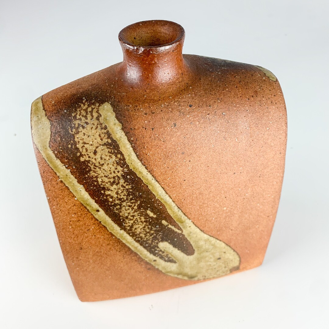 Vintage Japanese Studio Pottery Necked Flower Vase Tokichi, Earth Toned ...