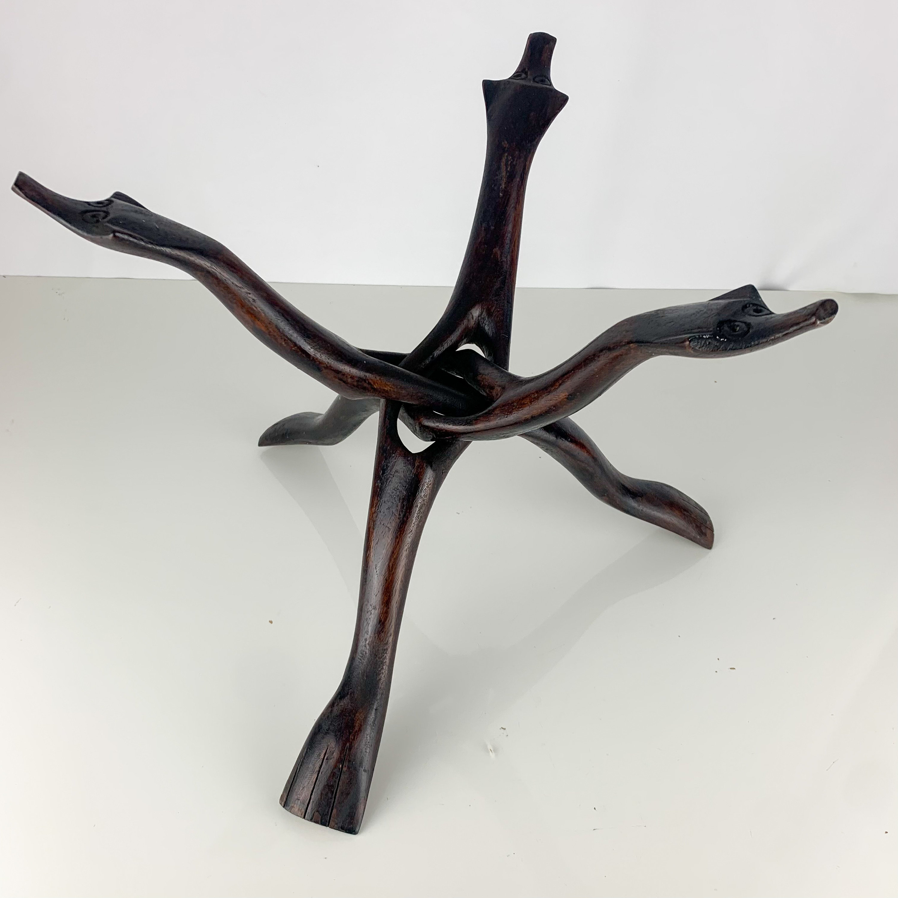 Vintage Interlocking Bowl Stand Hand Carved Wooden Snake Tripod ...