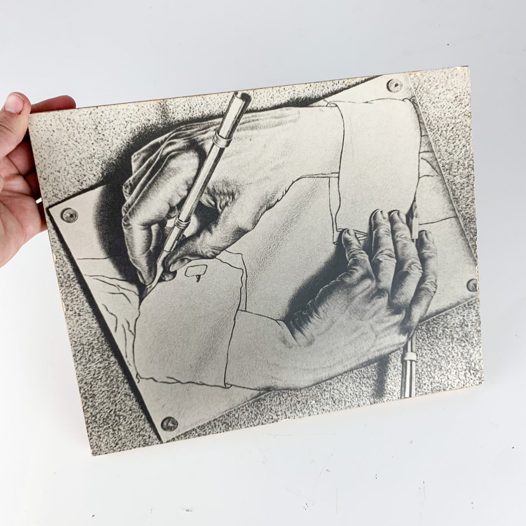 Vintage M C Escher Drawing Hands Print Print on Board Surrealism Wall ...