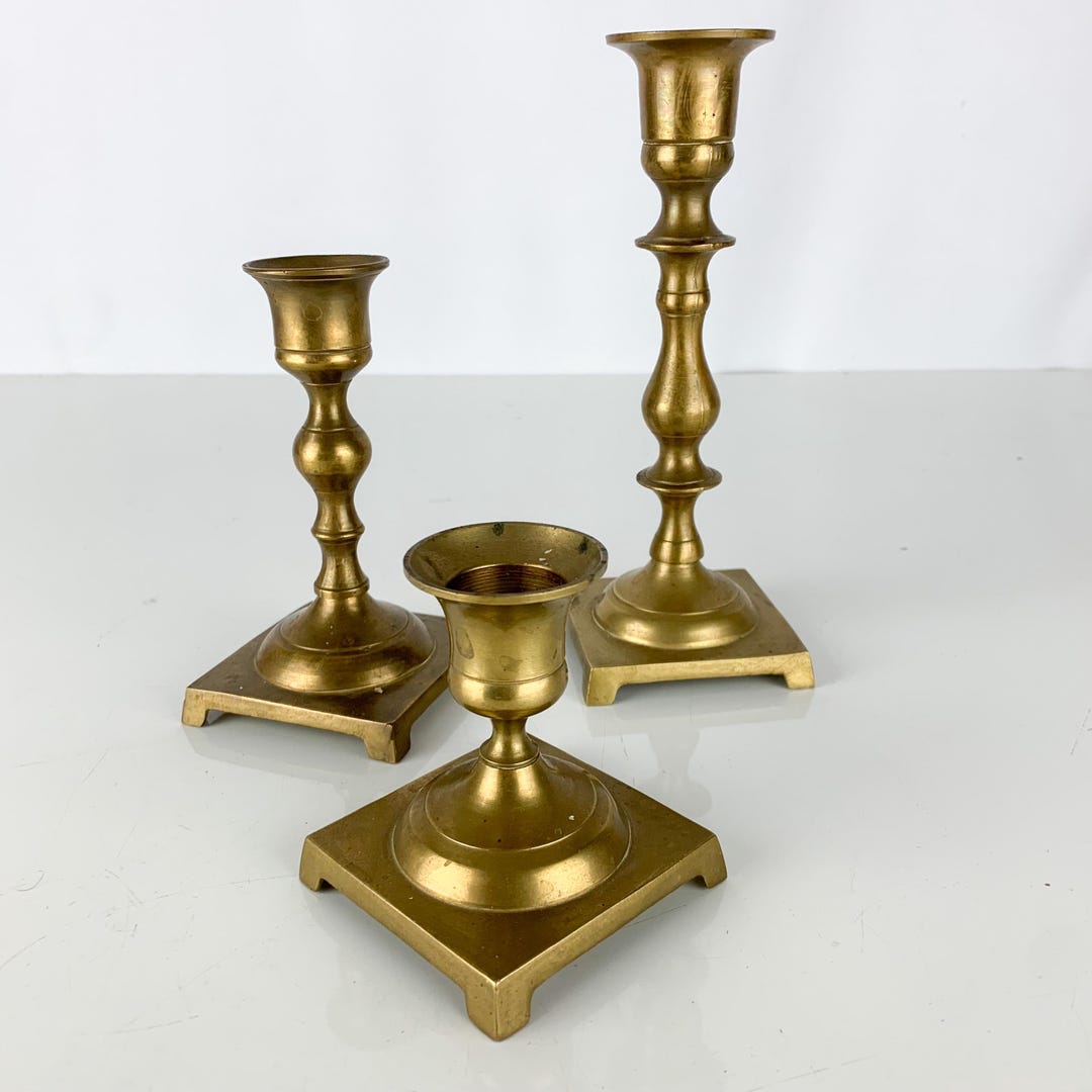 3 Vintage Graduated Colonial Style Solid Brass Taper Candlestick Candle ...