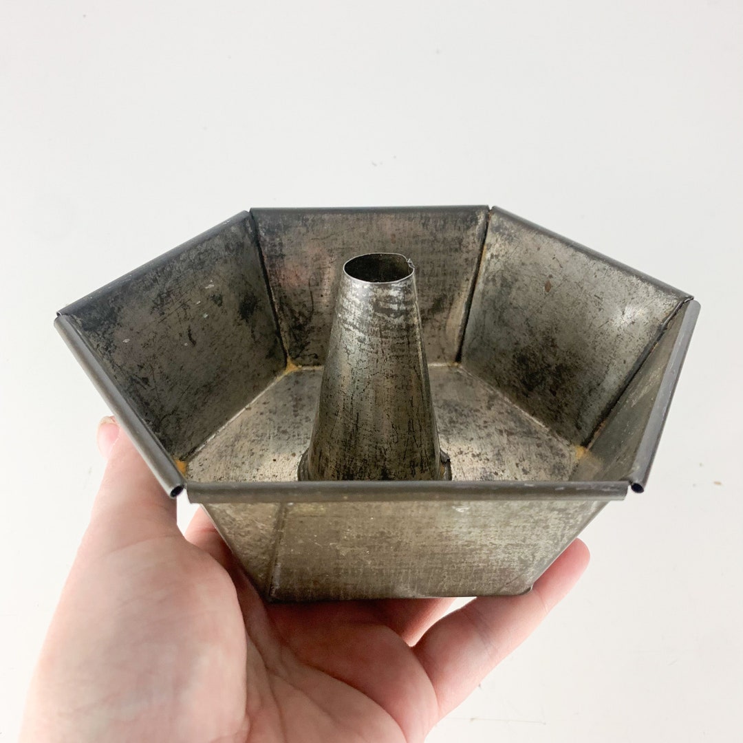 Vintage Primitive Hexagonal Shaped Unusual Mini Tin Metal Bundt Cake ...