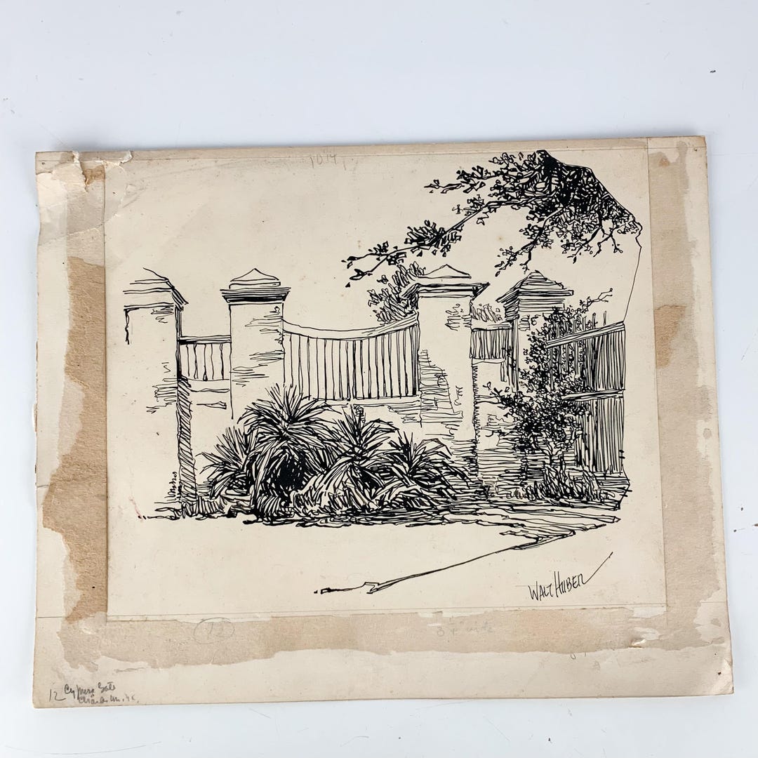 Vintage Walt Huber Originalline Pen Ink Art Drawing Signed B&W Trees ...