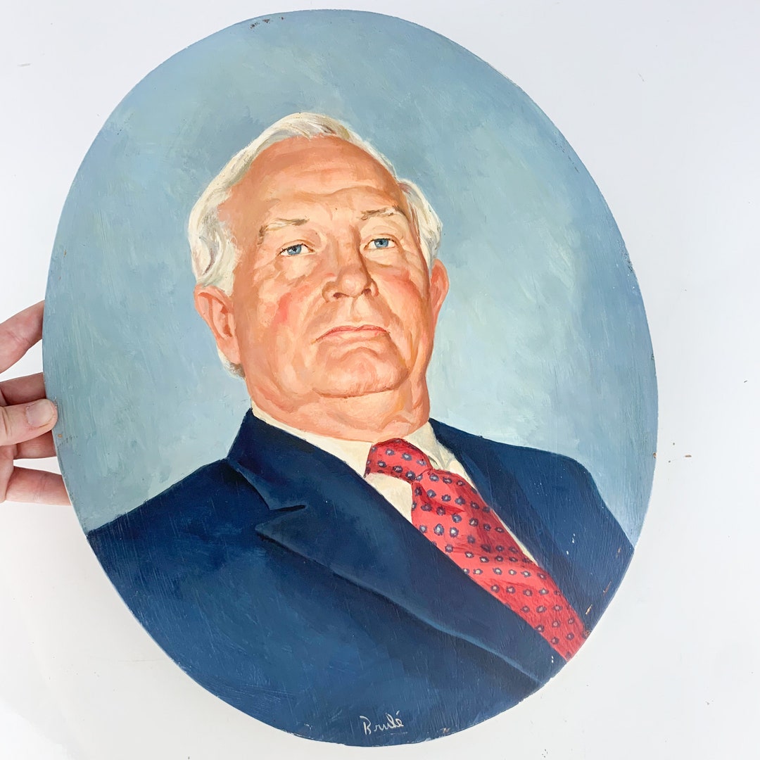 Rare Vintage Original Oil Painting Older Man Suit Tie Portrait Elmo ...