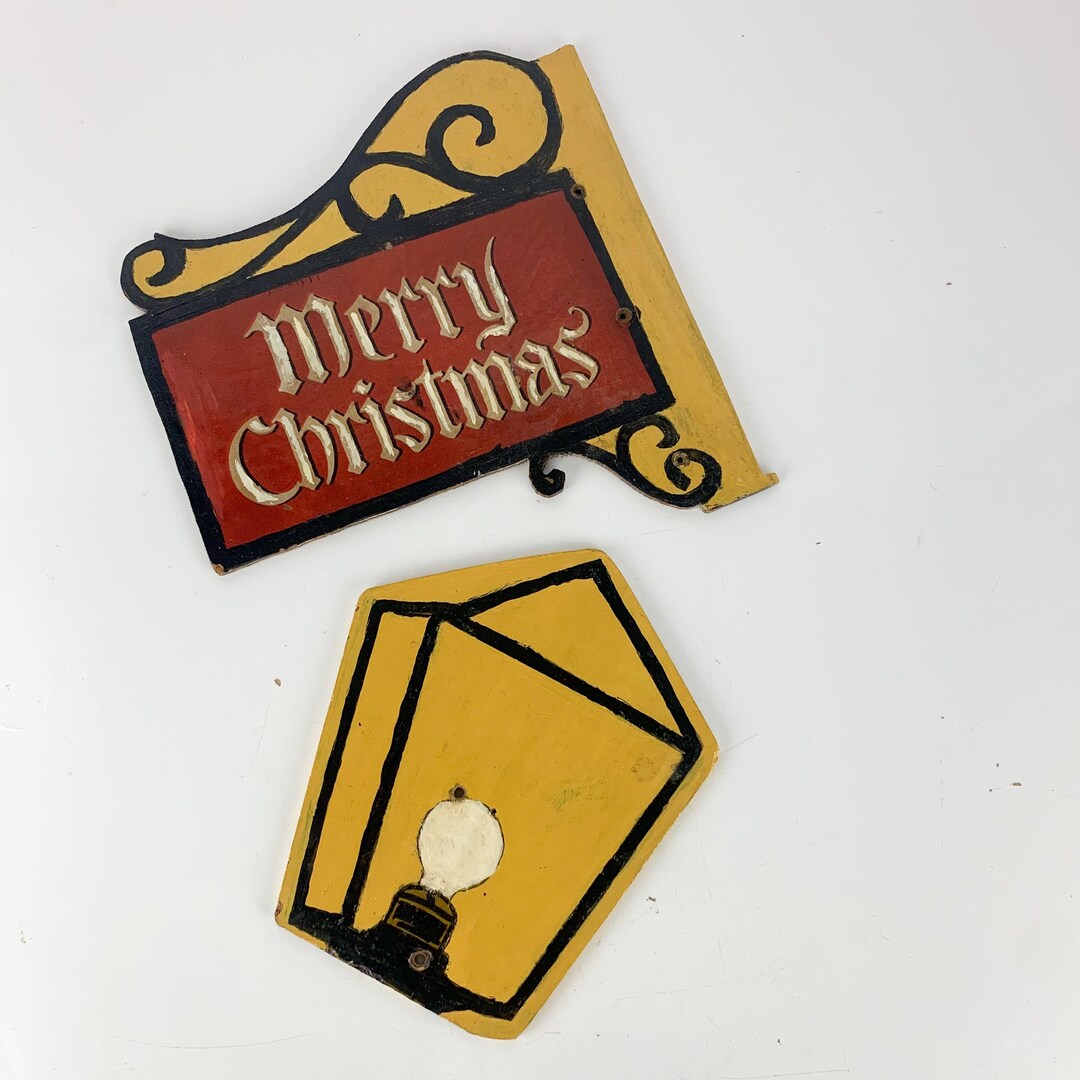 Vintage Handmade Christmas Hand Painted Mini Street Signs Lantern ...