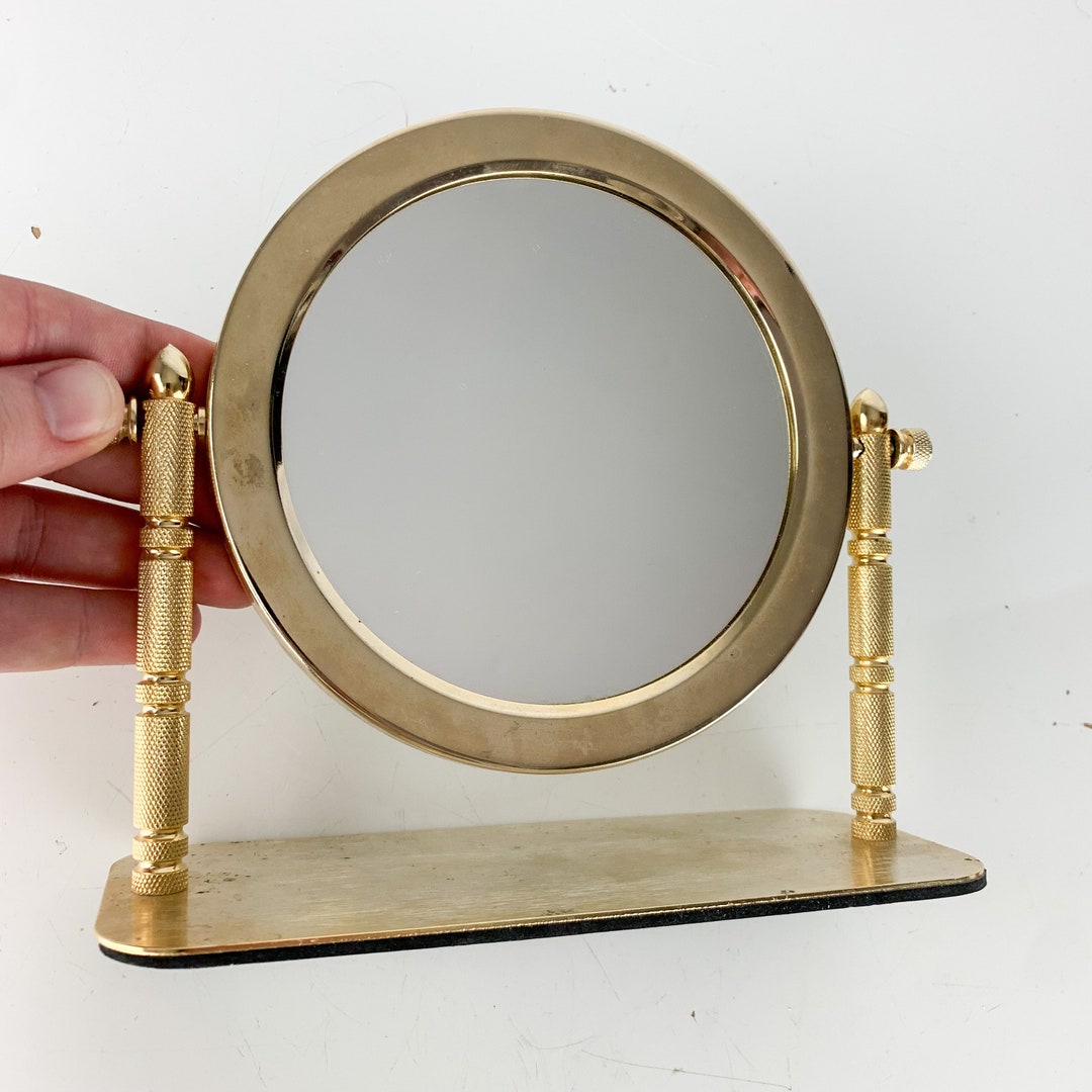 Vintage Brass Vanity Stand Double Sided Swivel Mirror Gold Hollywood ...