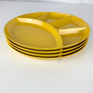 4 Fondue Divided Plates Fondue Yellow Sections 9" Sushi Mid Century ...
