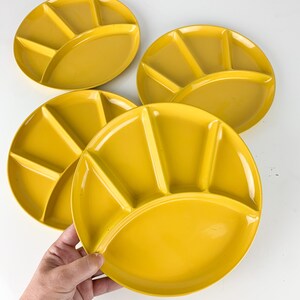 4 Fondue Divided Plates Fondue Yellow Sections 9" Sushi Mid Century ...