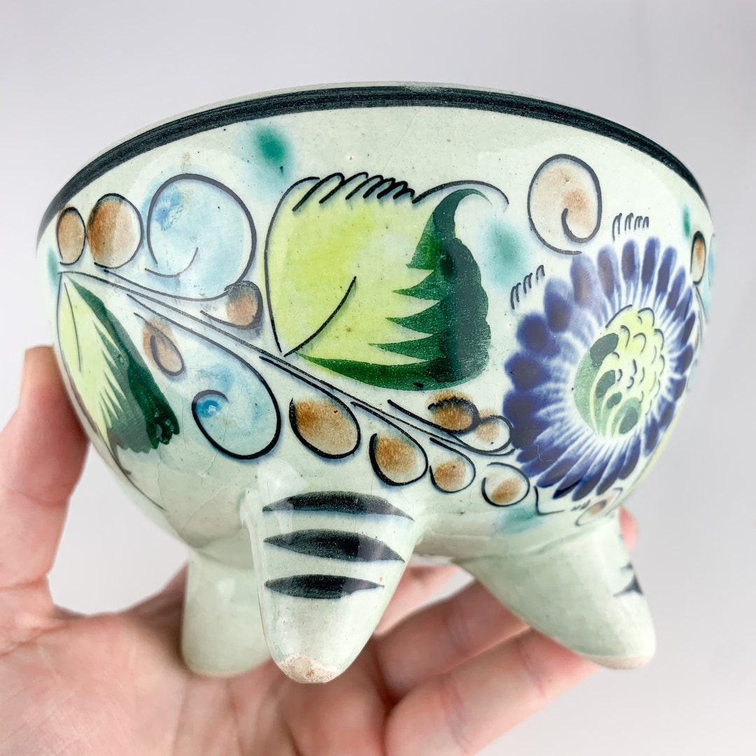 Vintage Hand Painted Mexican Ornate Tonala Bowl Ceramic Floral Pottery ...