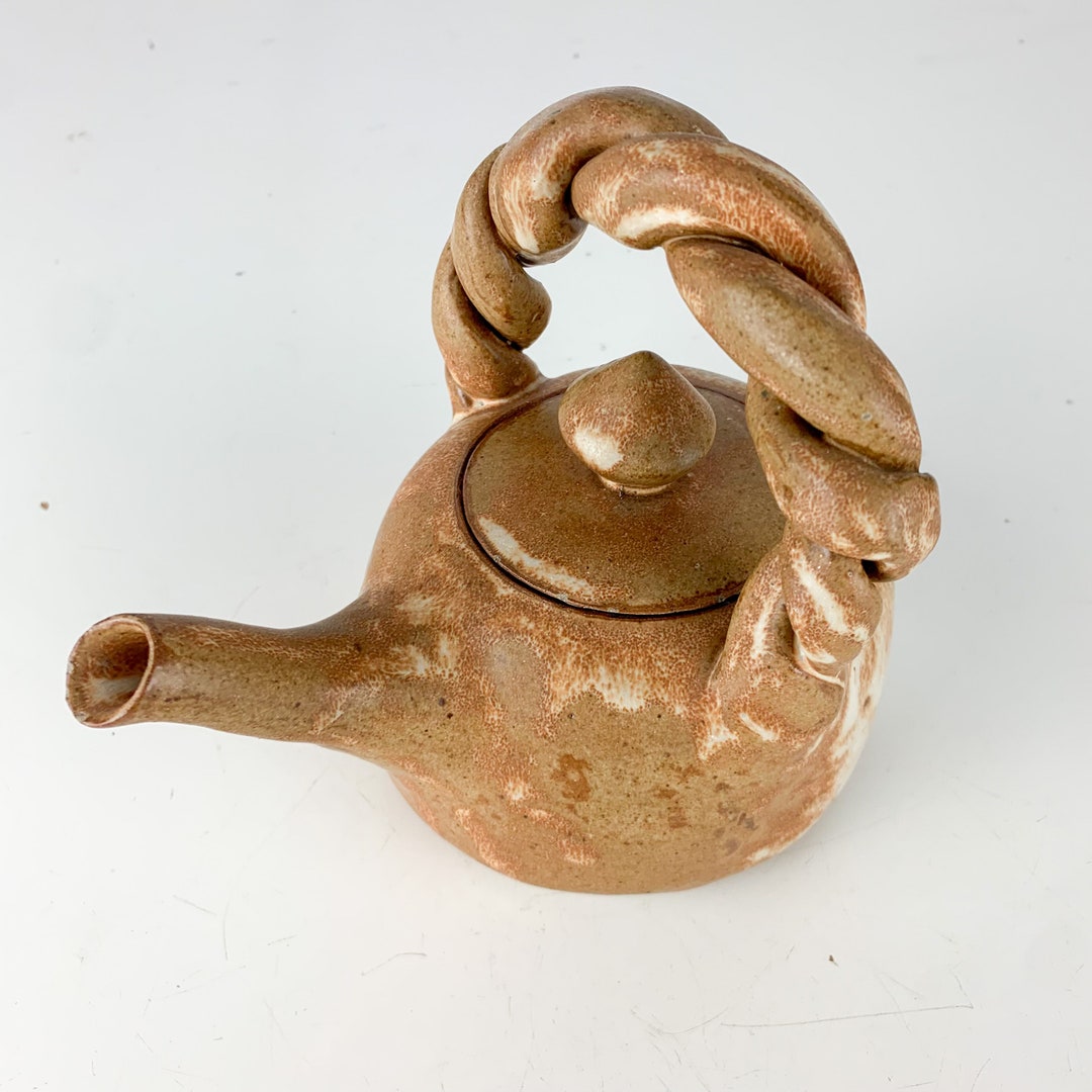 Vintage Studio Pottery Brown Ceramic Twisted Handle Lidded Teapot ...