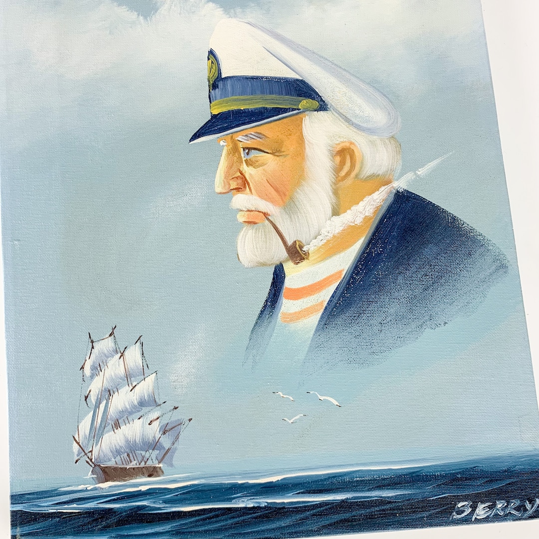 Vintage Old Sea Captain Oil on Canvas Signed Berry Nautical Coastal ...