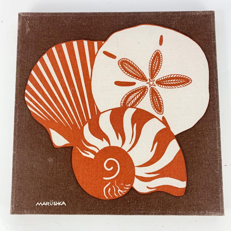 Vintage MCM Marushka Screen Print Fabric Art Sea Shells Nautical ...