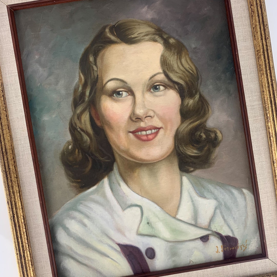 Stunning Vintage Portrait Classy 50s Lady Acrylic Painting Board Signed ...