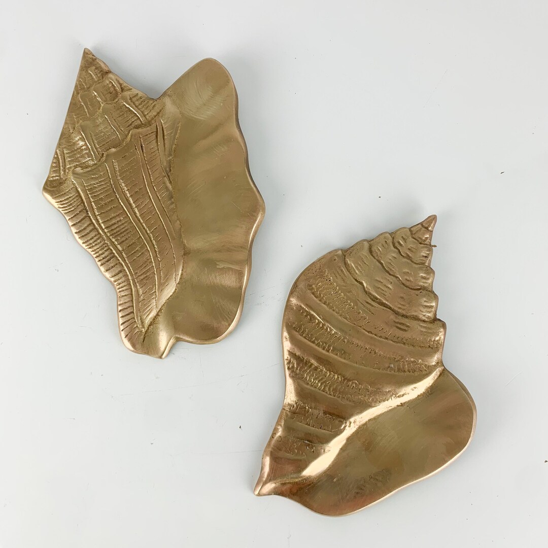 Vintage Pair 2 Brass Sea Shells Wall Hanging Decor Nautical Beach ...