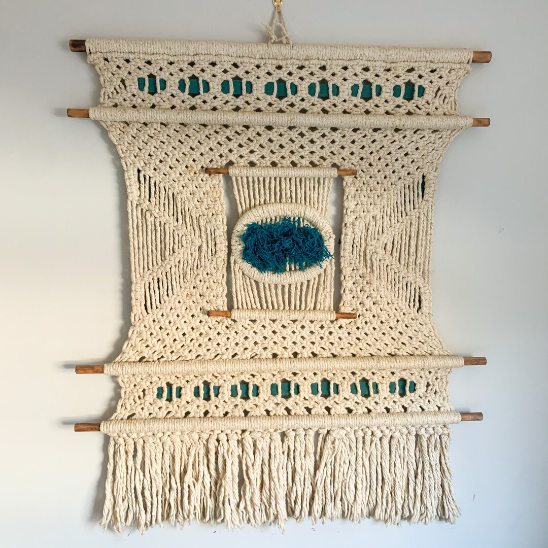 Large Vintage 70s Wall Hanging Art Weaving Tapestry Macrame Hippie Ooak ...