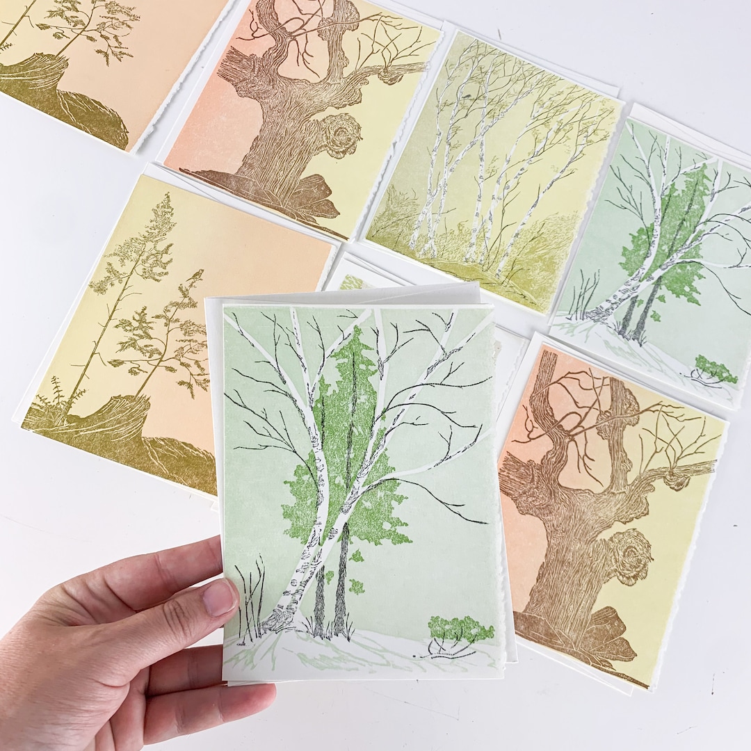 8 Vintage Gwen Frostic Nature Presscraft Cards Envelopes Original Block ...