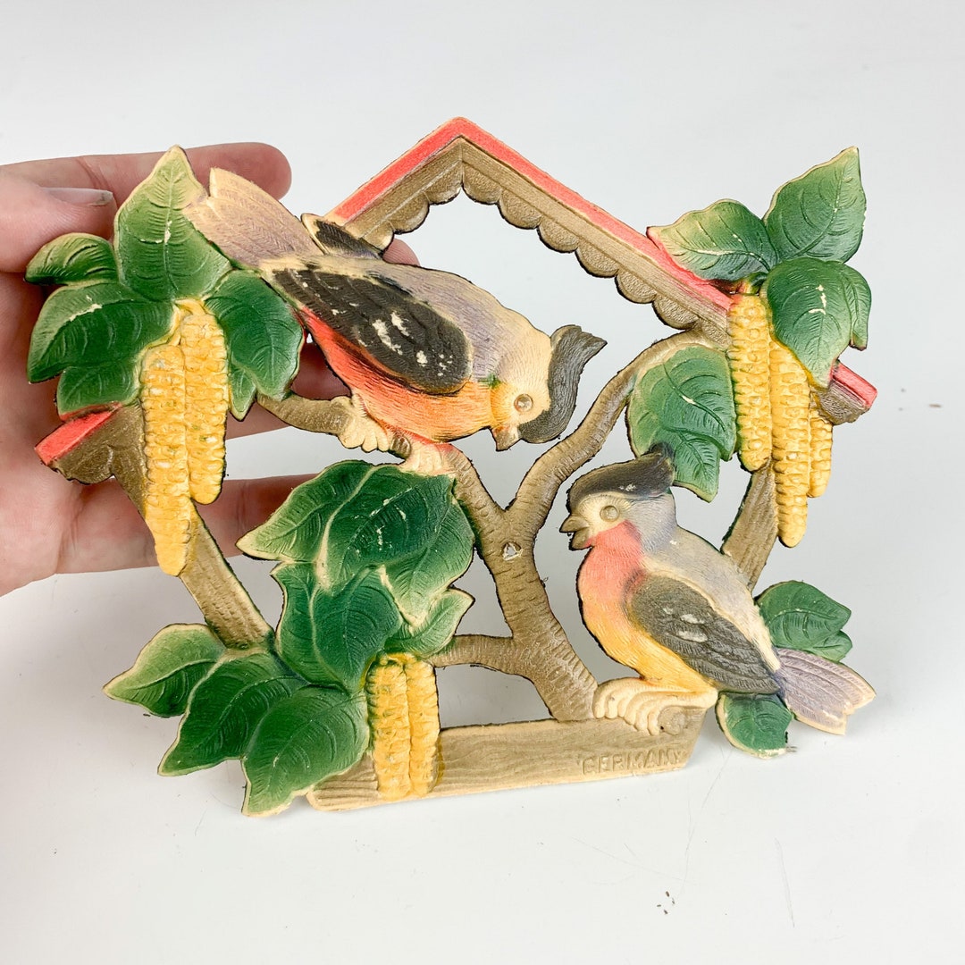 Vintage German Die Cut Birds Finches Embossed Cardboard Primitive Wall ...