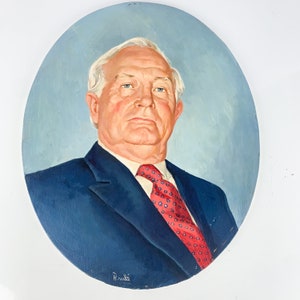 Rare Vintage Original Oil Painting Older Man Suit Tie Portrait Elmo ...