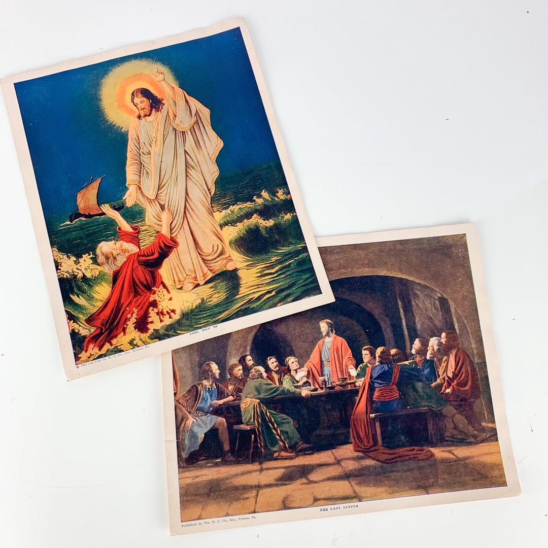 Vintage Pair Jesus Christmas Last Supper Moses G WC Co Tyrone PA Prints ...
