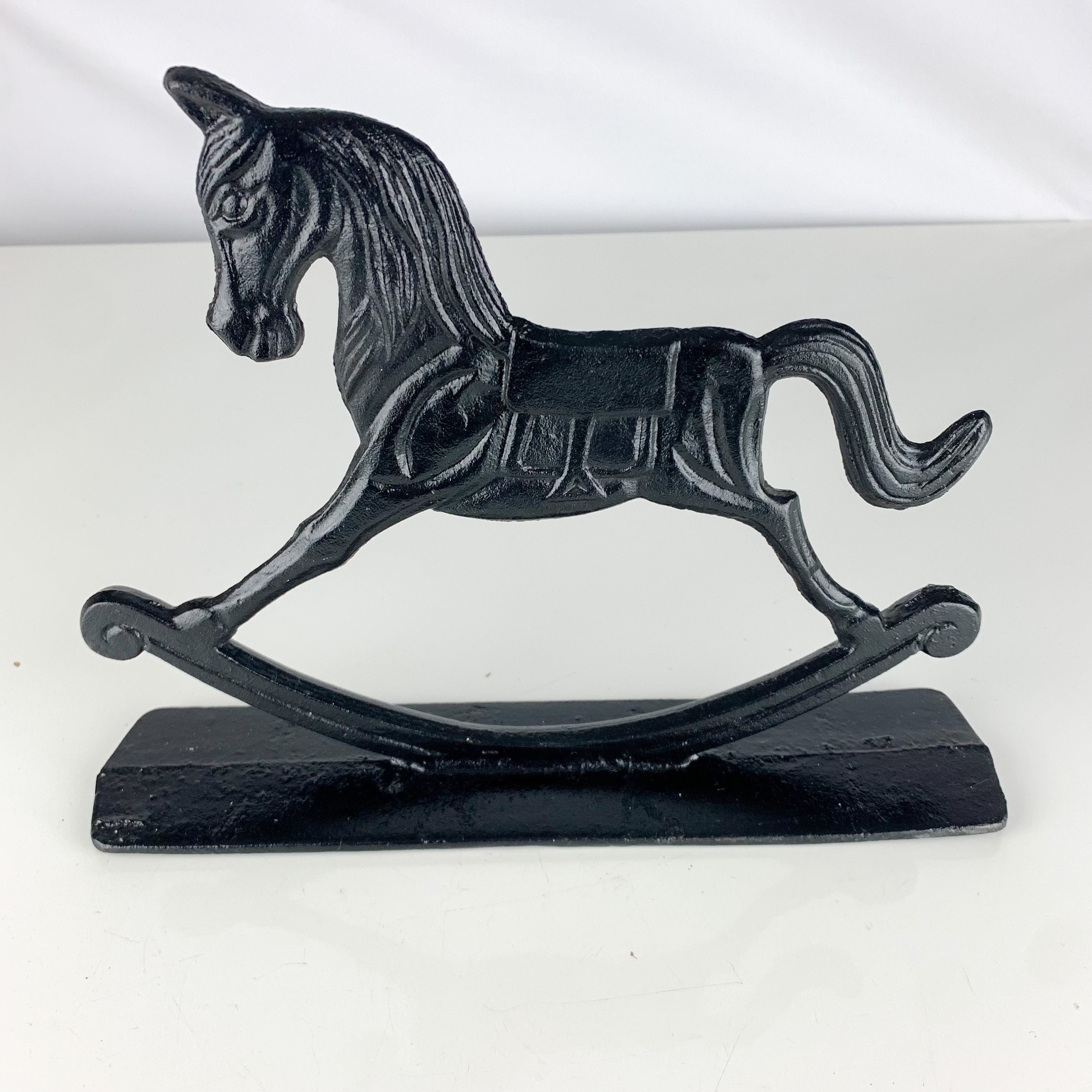 Vintage Cast Iron Rocking Horse Door Stop Black Primitive - Etsy