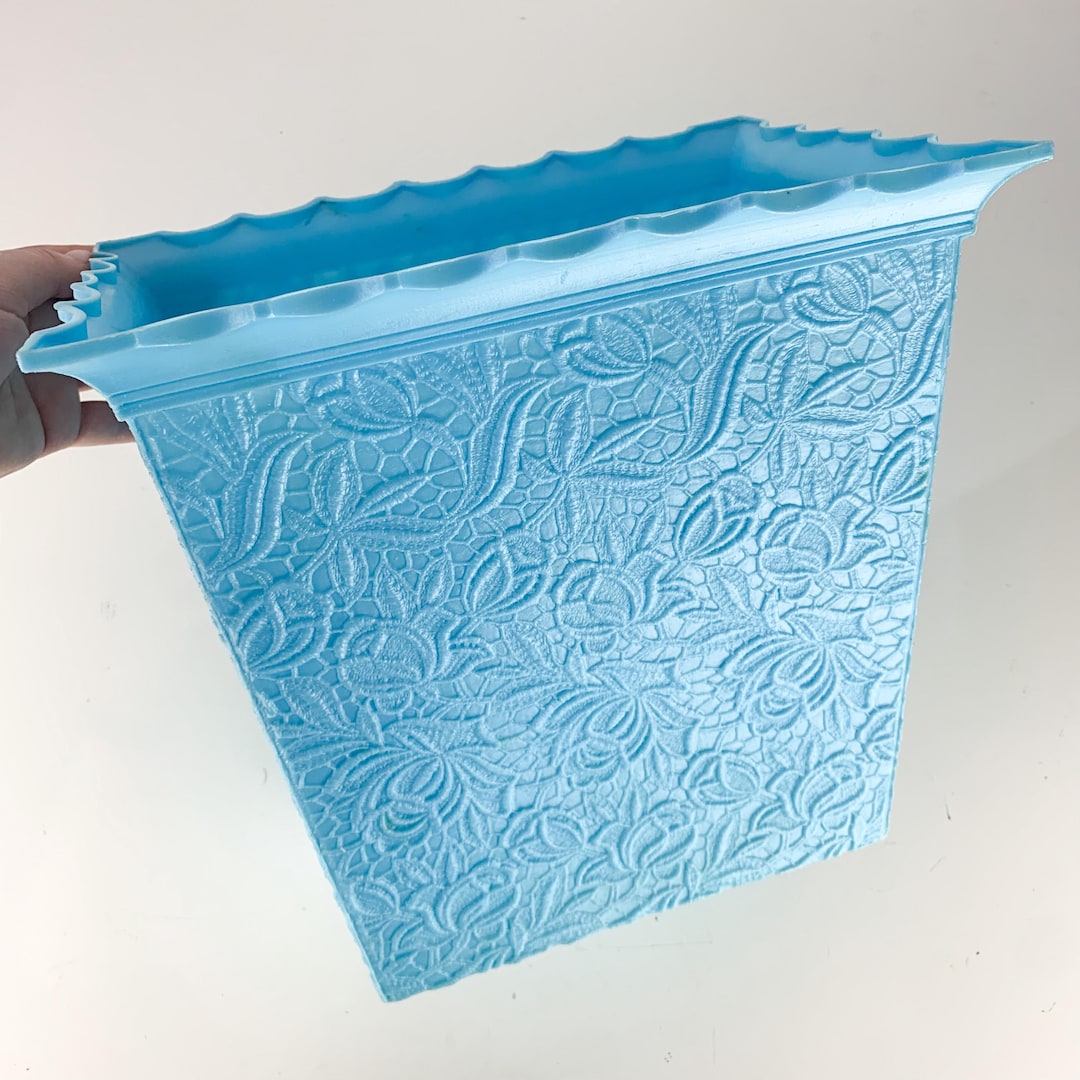Vintage Max Klein Blue Lace Floral Ruffle Top Plastic Waste Basket ...