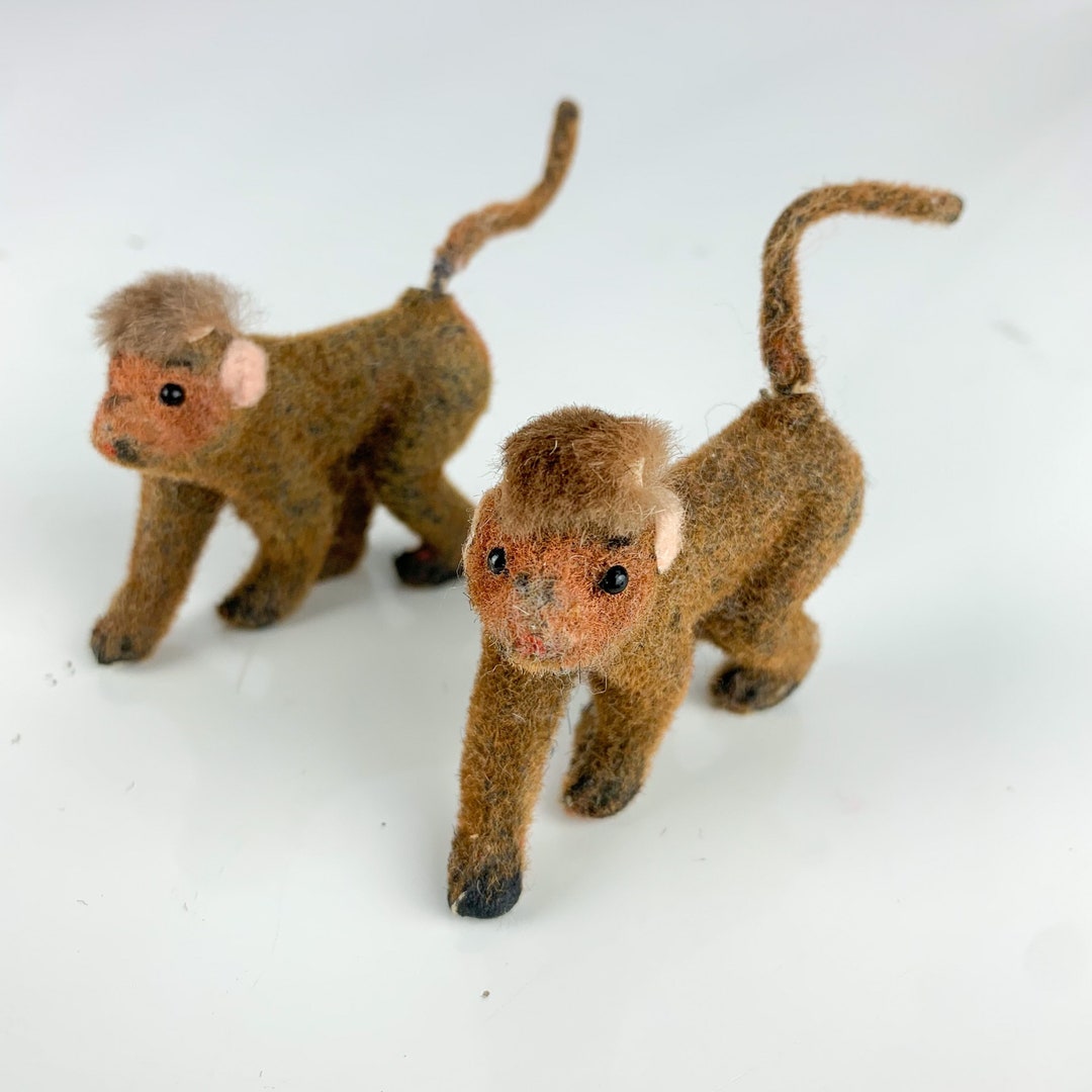 2 Vintage Wagner Kunstlerschutz West Germany Flocked Monkey, Fur Animal ...