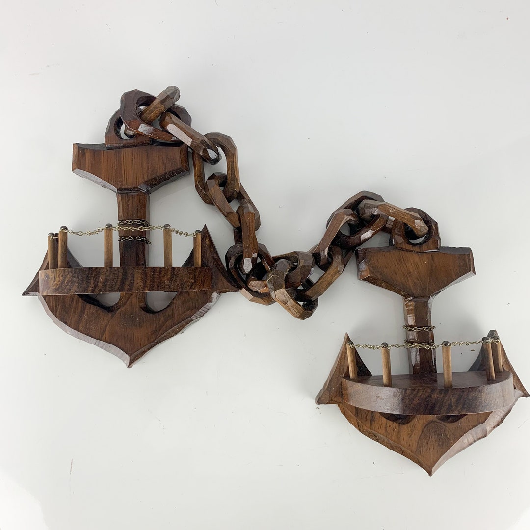 Vintage Hand Carved Folk Art Wooden Sailors Anchor Chain Link Shelf ...