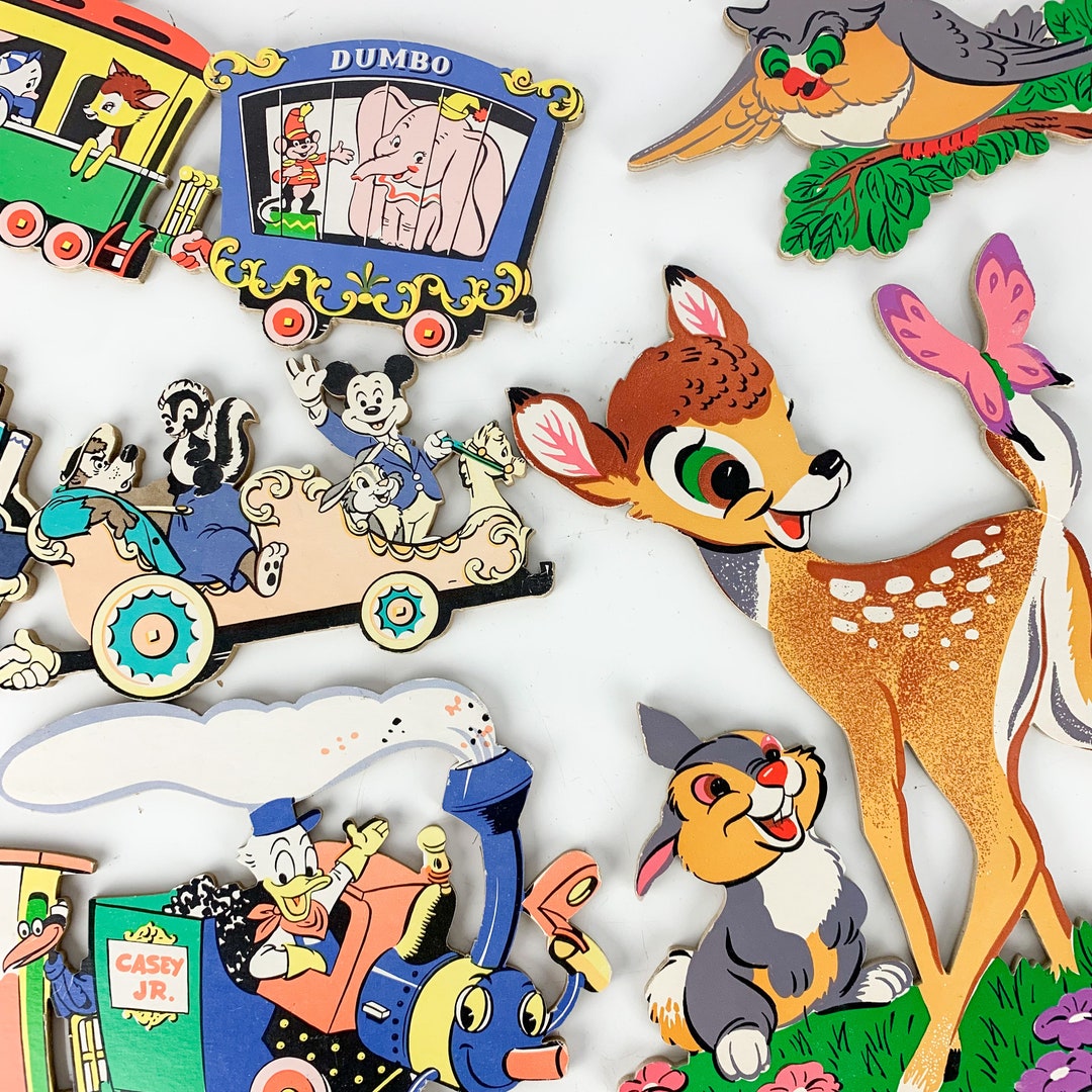 Vintage Disney Bambi Dumbo Mickey Flower Hanging Wall Plaque Nursery ...