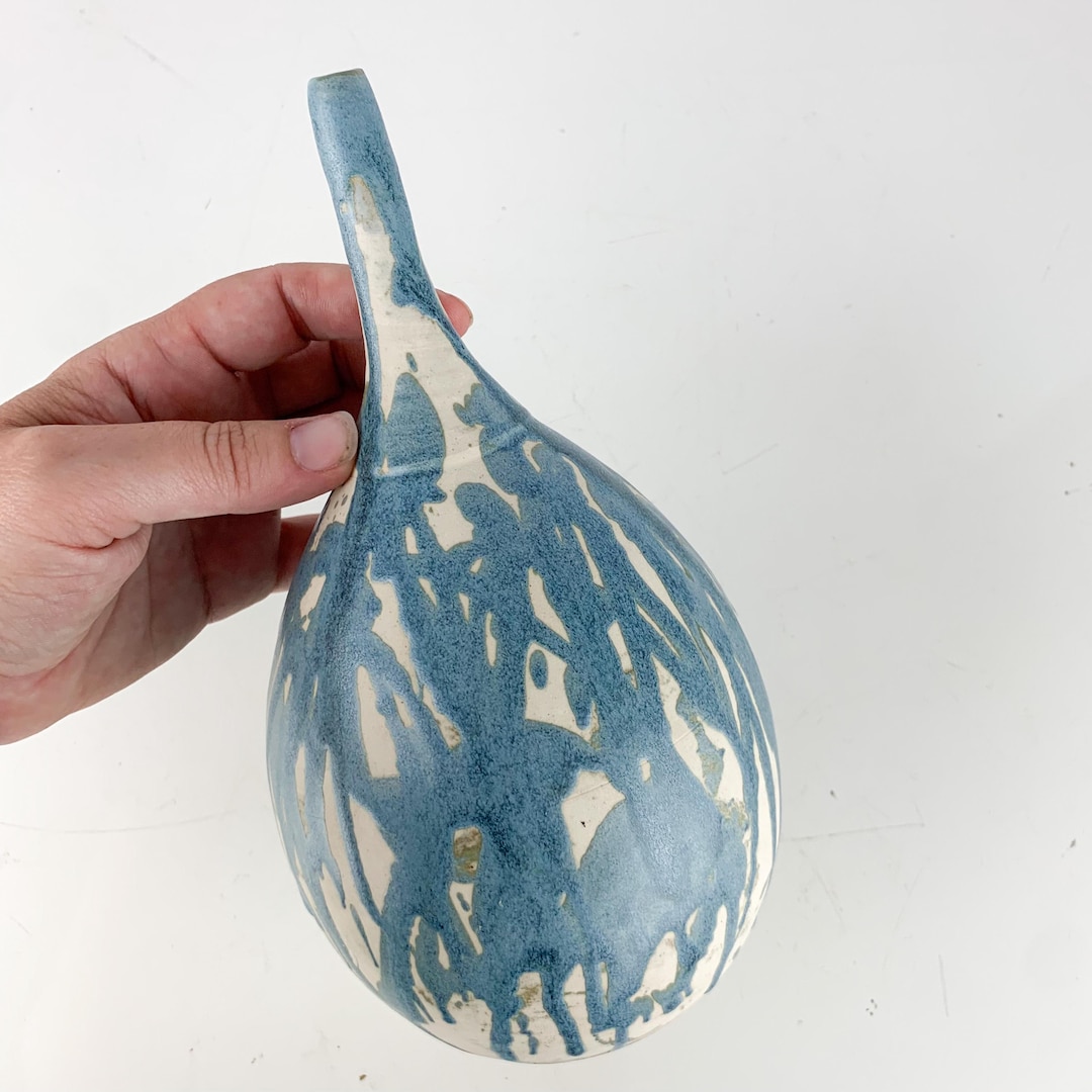 Vintage Drippy Glaze Pottery Vase: Signed Studio Art, Mid-century ...