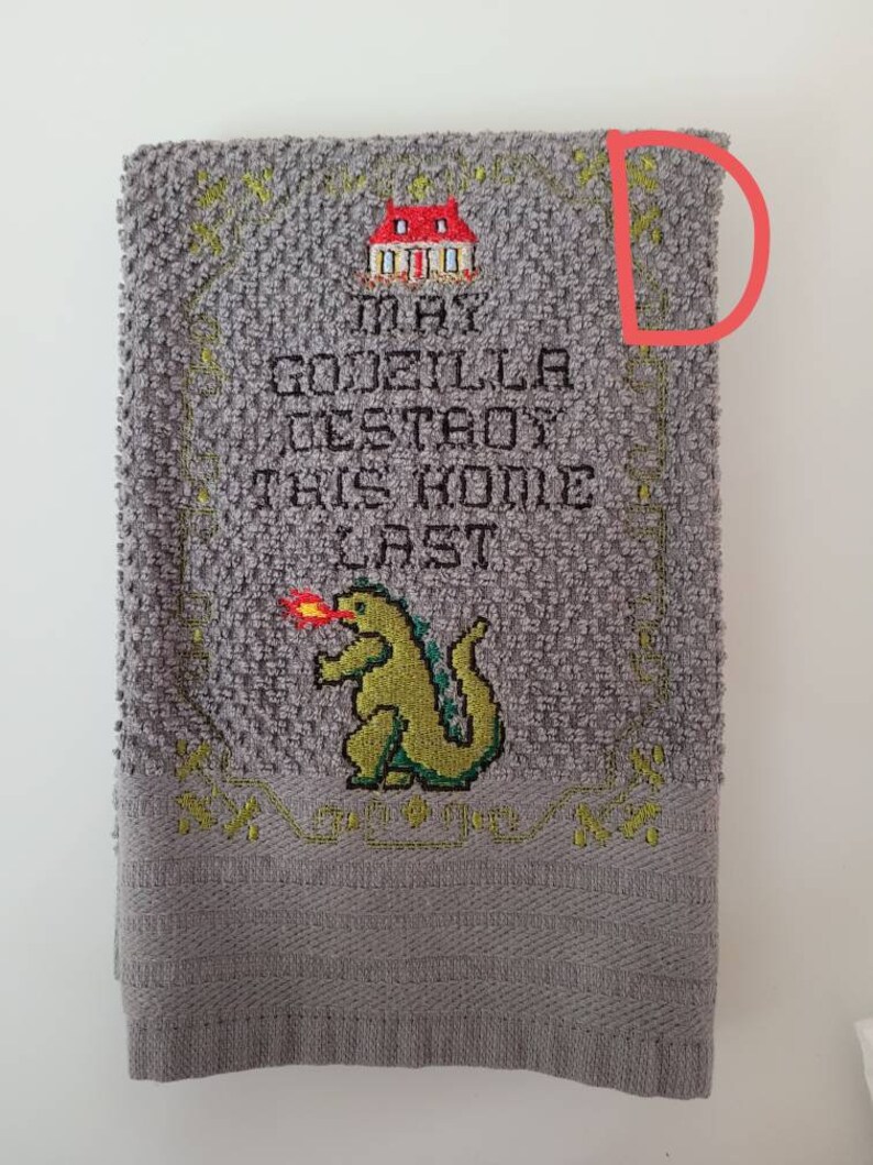 May Godzilla Destroy this Home Last embroidered kitchen towel | Etsy