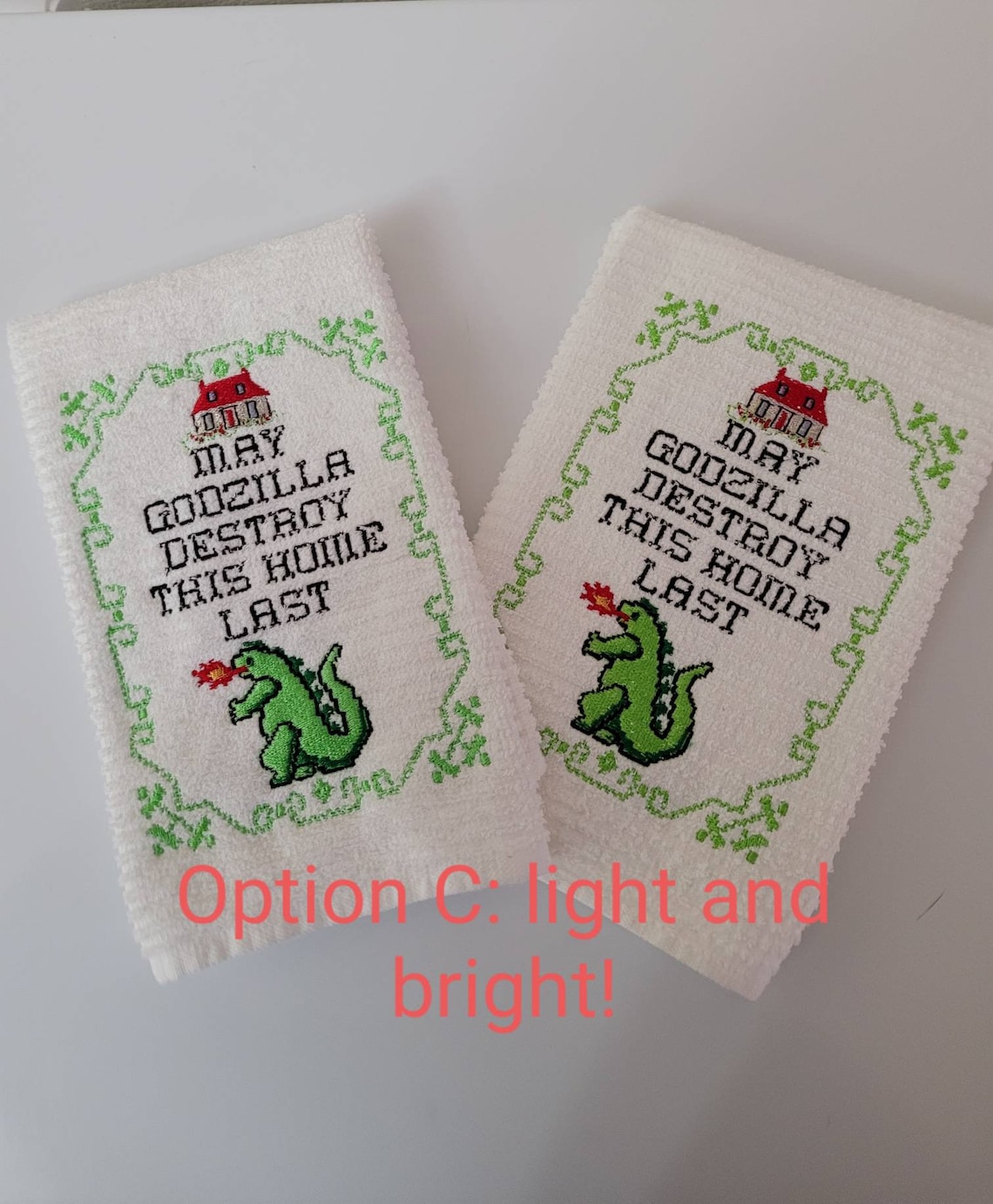May Godzilla Destroy this Home Last embroidered kitchen towel | Etsy