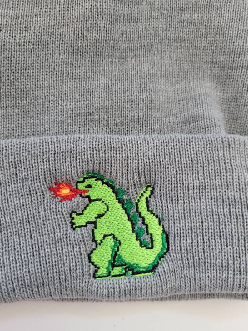 Embroidered 8 Bit Godzilla Beanie Hat Made in the USA - Etsy
