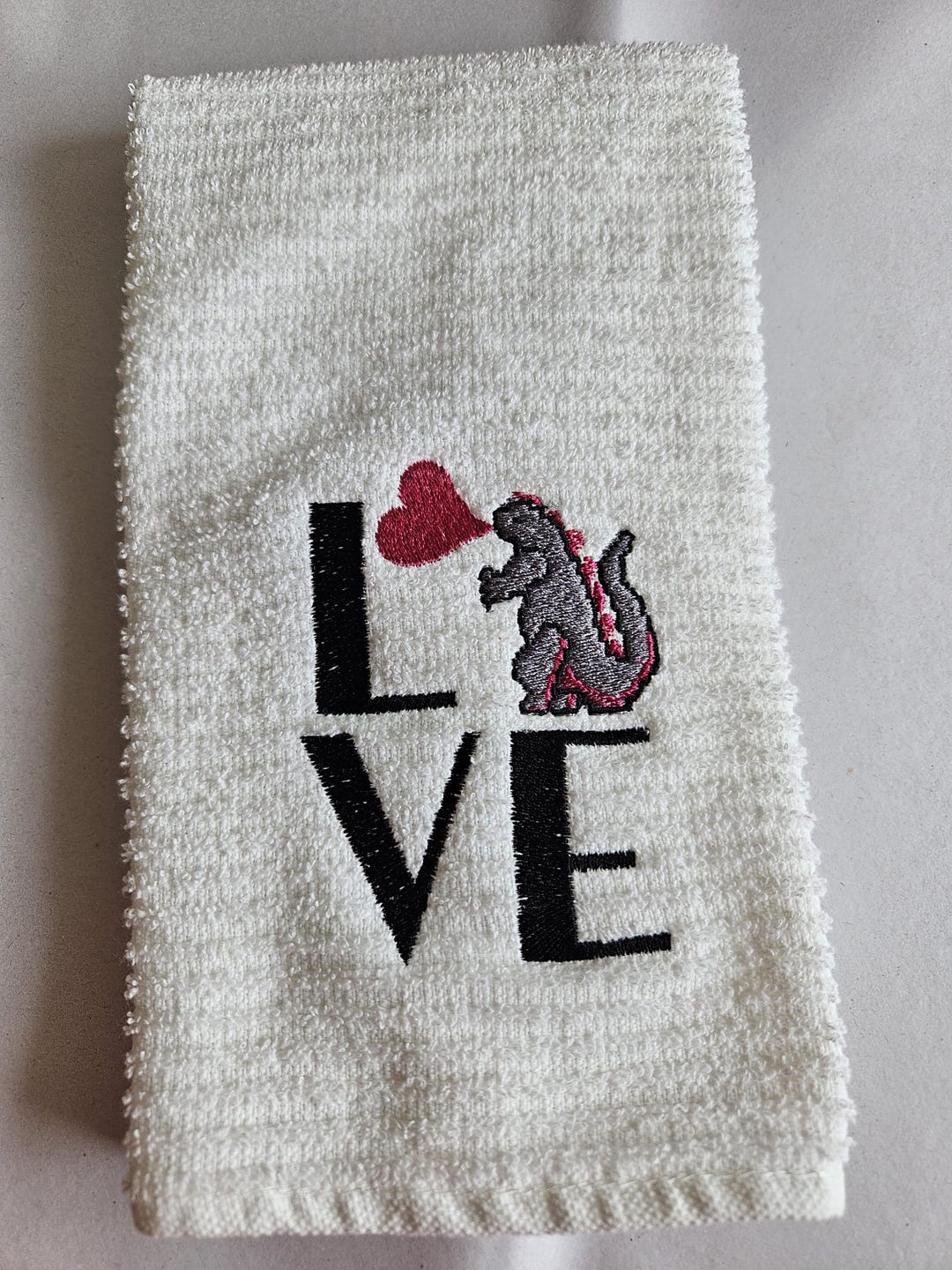 Embroidered Love Godzilla Cotton Kitchen Towel Home Decor - Etsy
