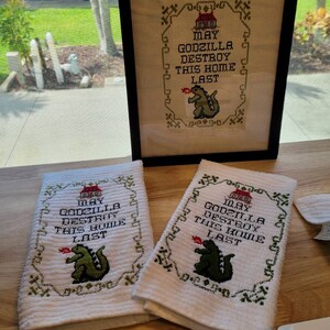May Godzilla Destroy This Home Last Embroidered Kitchen Towel 100% ...