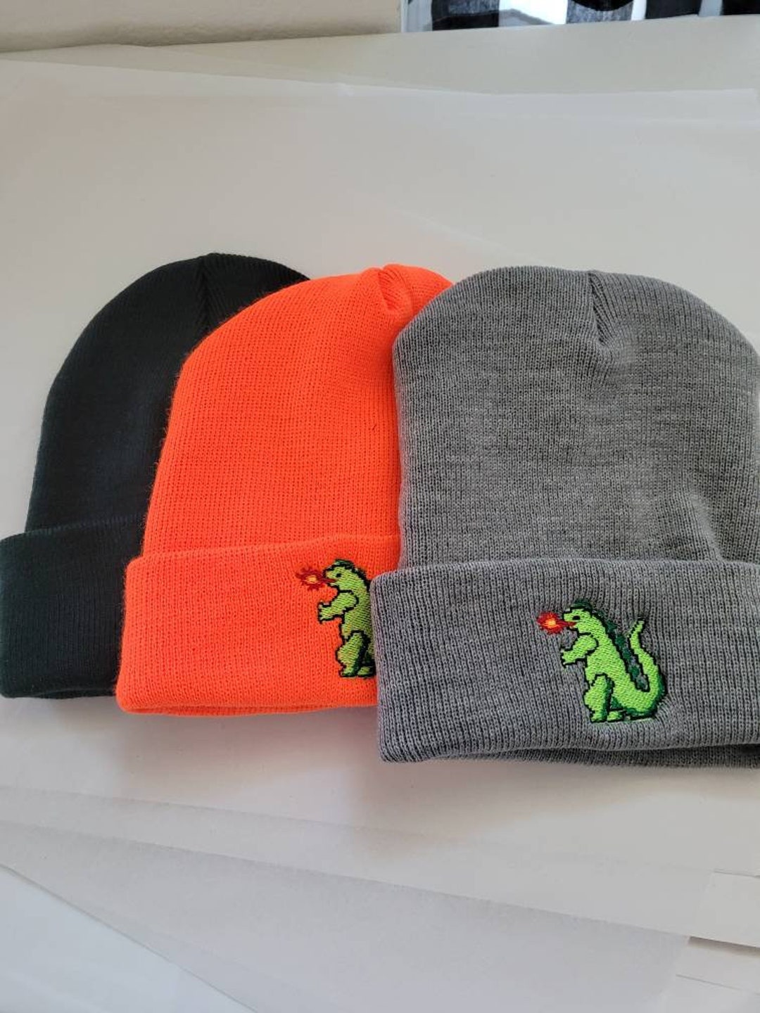 Embroidered 8 Bit Godzilla Beanie Hat Made in the USA - Etsy