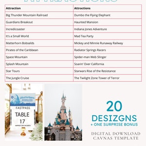 Printable Theme Park Wedding Table Number Fillable Templates: Digital ...