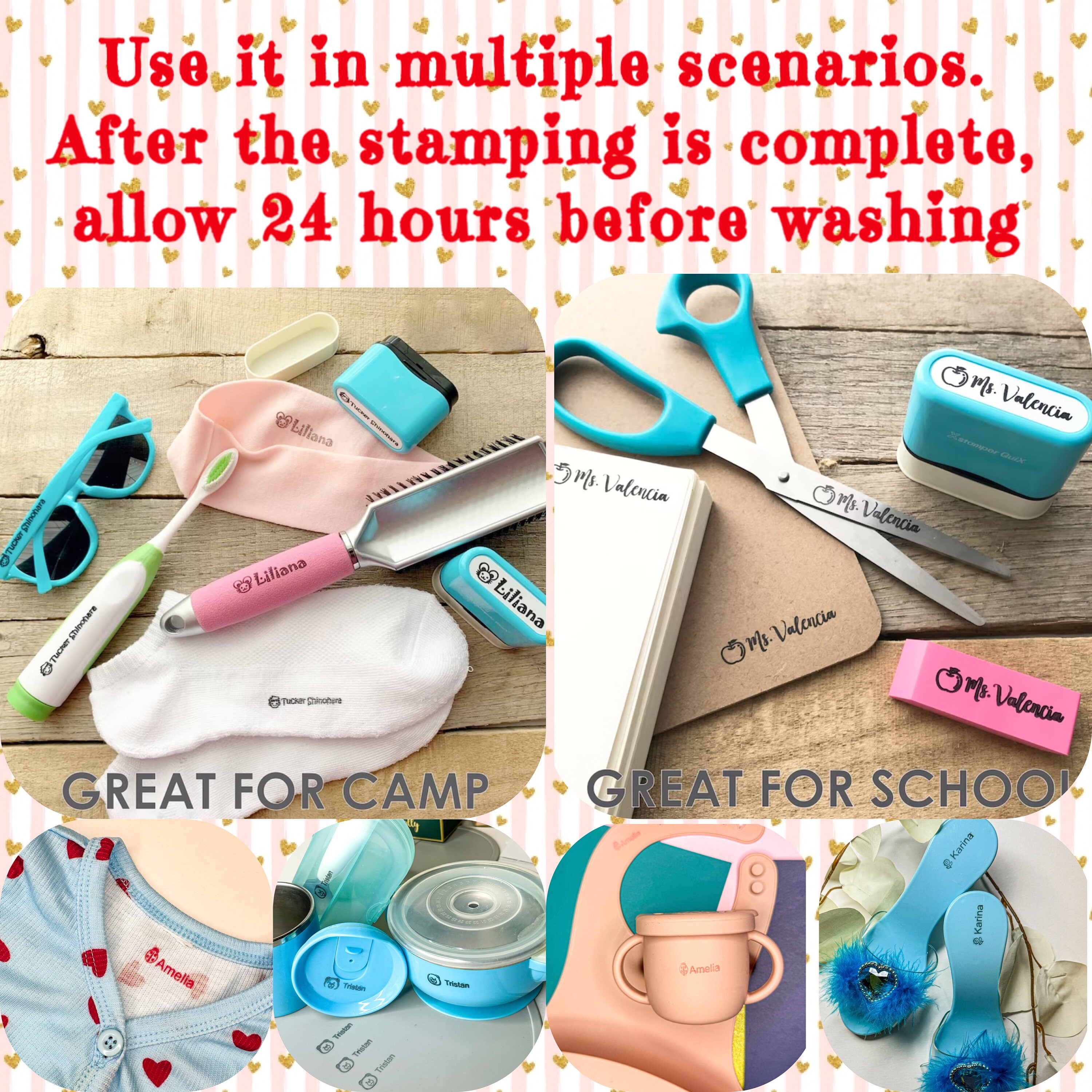 Kids Clothing Labels Stamp and Fabric Ink for Daycare or Camp, Children ...