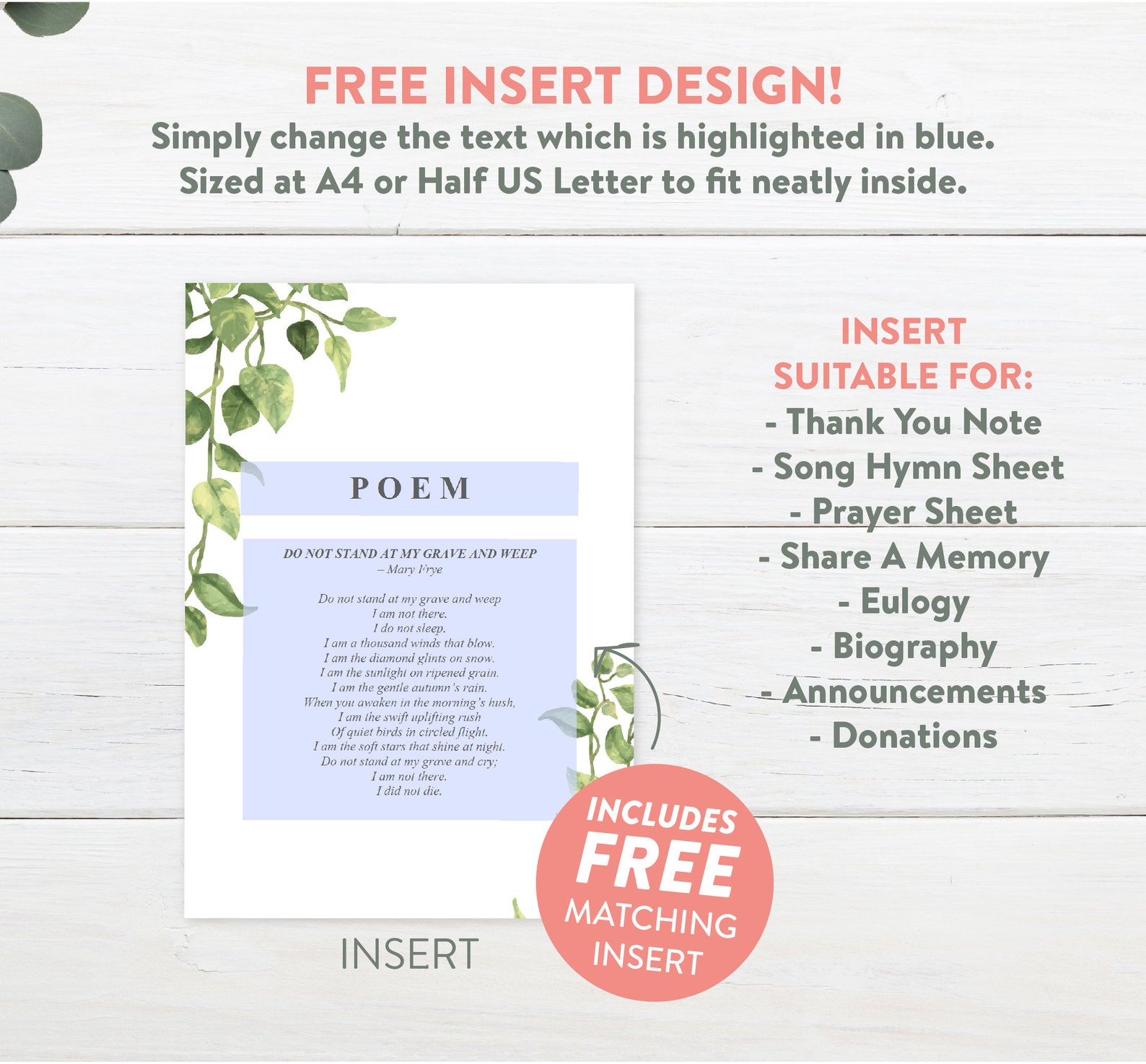 Garden - Funeral Program Template - Funeral Service Sheet - Printable ...