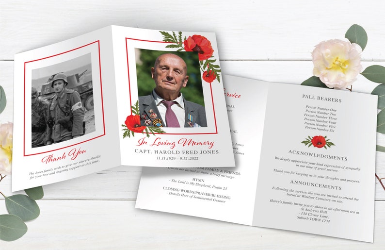 ANZAC Poppies - Funeral Program Template-funeral Service Sheet ...