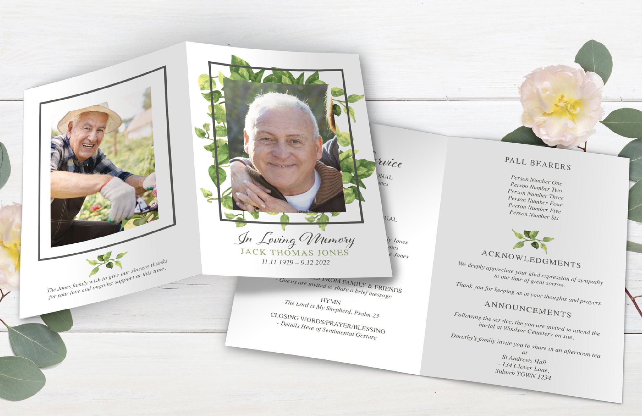 Garden - Funeral Program Template - Funeral Service Sheet - Printable ...