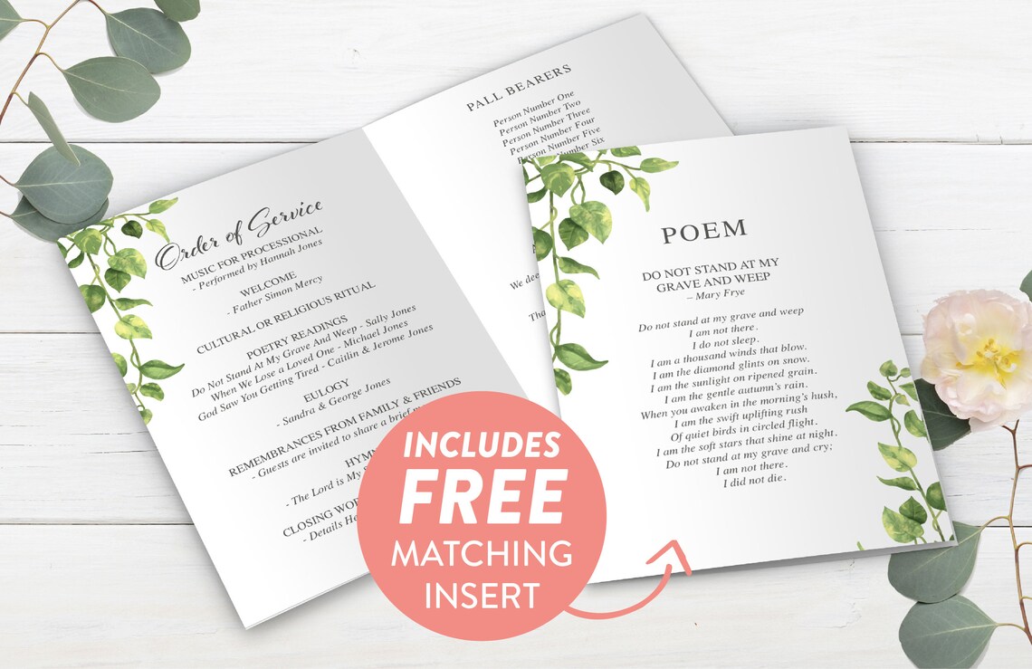Garden - Funeral Program Template - Funeral Service Sheet - Printable ...